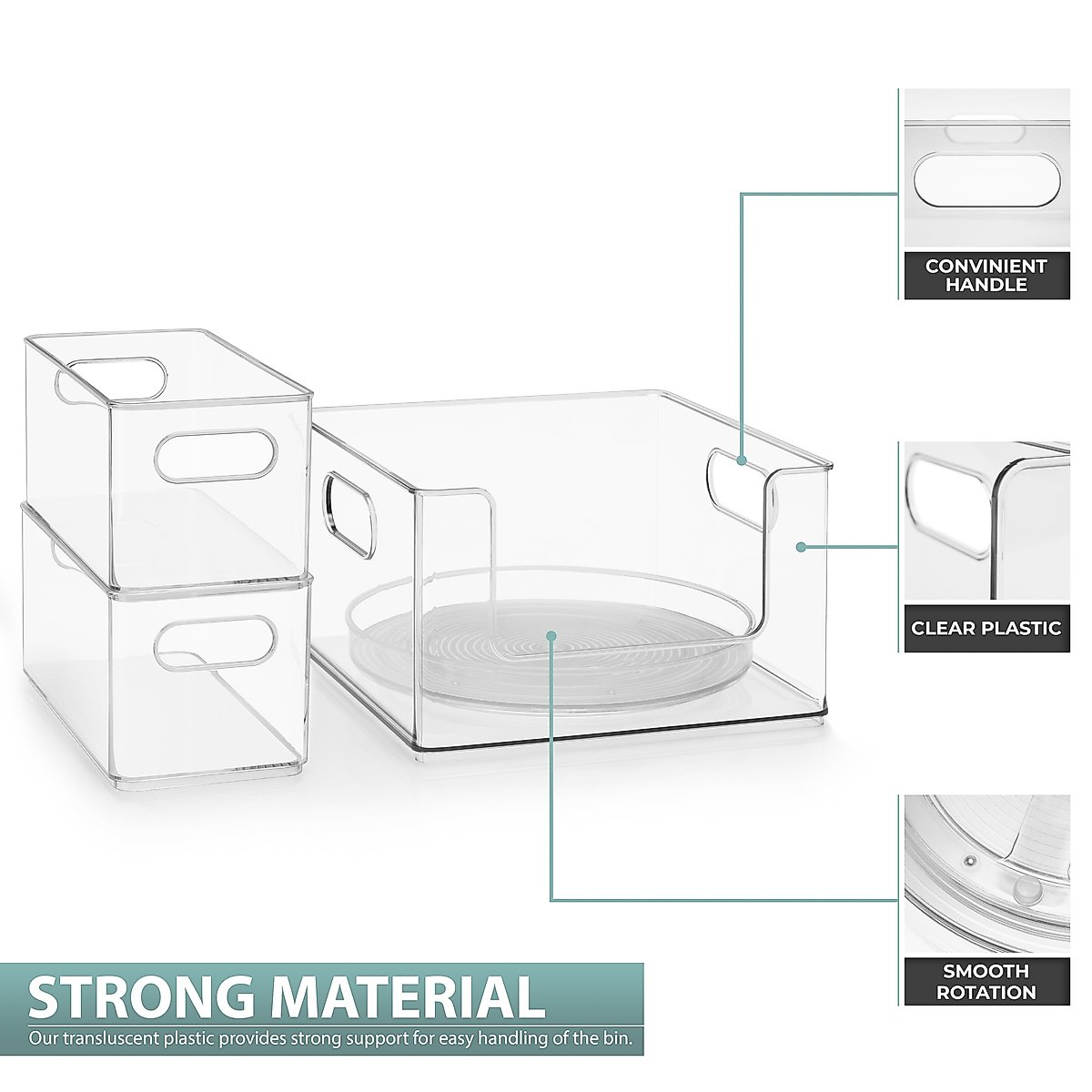 Sorbus Laundry Organizer Set, Large Stackable Bin Open Front, 2 Narrow Stackable Storage Bins, 1 Lazy Susan Organizer, - Clear Organizer Bins for Laundry Organization and Storage (Set of 4)