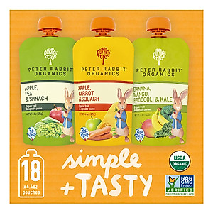 Peter Rabbit Organics Fruit Vegetable, Squeezable Pouches, 4 Ounce (Pack of 18)