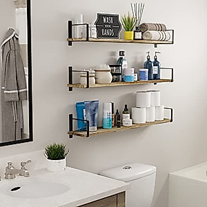 Wallniture Toledo Floating Bookshelf Set of 3, Wood Floating Shelves for Wall Storage, 36"x6" Long Wall Shelves for Living Room, Bathroom, Bedroom, Kitchen Pantry,Burnt Finish