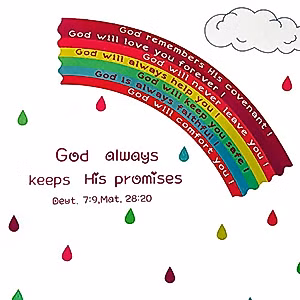 Promises Of God Rainbow Wall Decal Set for Kids - Pink, 85” x 68.5”, 112 Total Stickers - Bible Verses, School Decorations, Classroom, Nursery Decor, Polyvinyl Chloride, Reusable, Waterproof