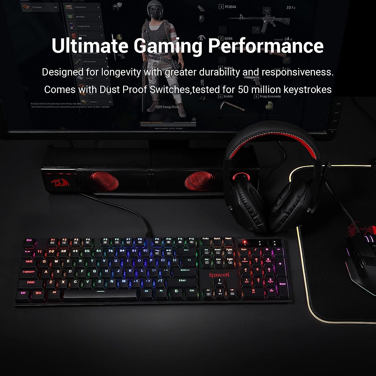 Redragon Mechanical Gaming Keyboard RGB LED Backlit Low Profile Wired Macro 96 Keys Red Switches, for Windows Gaming PC, Black