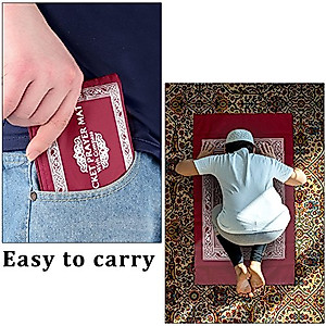 Hitopin Travel Prayer Mat, 60cm*100cm Praying Rug, Portable Polyester Prayer Rug with Compass, Islamic Waterproof Prayer Mat, Musilm Prayer Mat, for Ramadan Gifts, Islamic Prayer (Red)