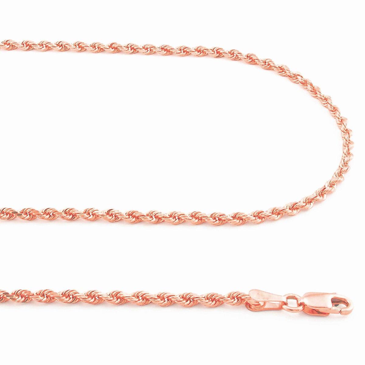Nuragold 10k Rose Gold 2.5mm Rope Chain Diamond Cut Pendant Necklace, Womens Mens Jewelry 16" 18" 20" 22" 24" 26" 28" 30"