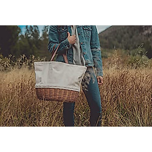 PICNIC TIME - Promenade Picnic Basket for 2 - Picnic Set with Canvas Tote Bag, (Beige Canvas)