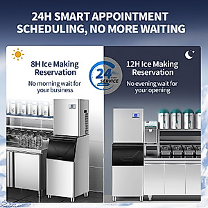 LoJok Commercial Ice Maker Machine 344LBS/24H, Ice Maker with 24H Smart Appointment Scheldluing Ice Making, Industrial Ice Machine with 165LBS Large Storage Bin, Ice Ready in 15 mins