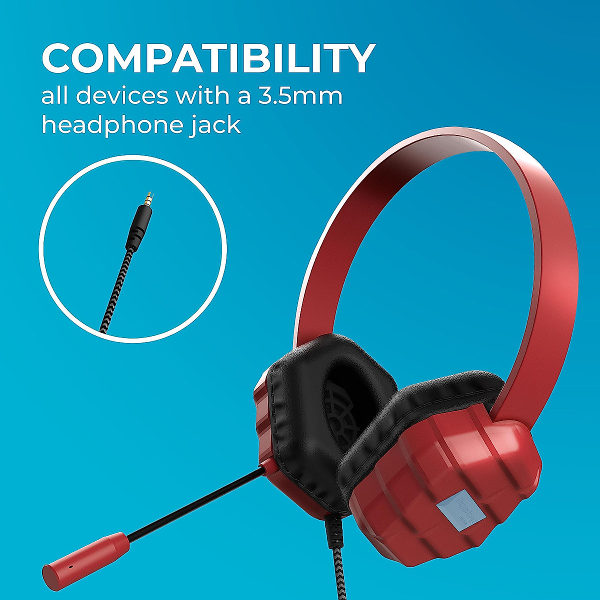 Gumdrop DropTech B1 Headset On-Ear Headphones for Kids w/Boom Mic, 3.5 mm Chew Proof Cord for K-12, Students & Classroom (Drop Tested, Comfortable, Lightweight, Rugged, Easy Cleaning) - Red