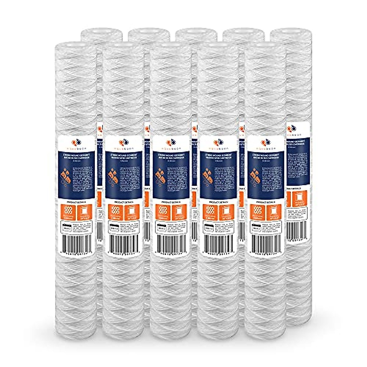 Aquaboon 5 Micron 20" x 2.5" String Wound Sediment Water Filter Cartridge | Universal Replacement for Any 20 inch RO Unit | Compatible with 101-230, PD-5-20, AP110-2C, P5-20, CFS124-C20, 10-Pack