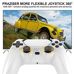 PomisGam PS4 Controller Compatible for Playstation 4 / Pro / Slim / Steam, Wireless Gaming Controller with Vibration and Headset Jack, Touch Pad, and Charging Cable (White)