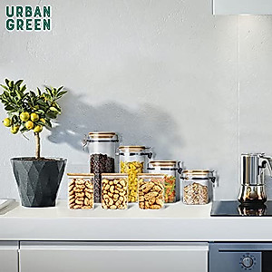 Glass Jars with Bamboo Lids, Square Glass Jar with airtight lids of 6 pack of 28oz, Square glass storage jars with airtight lids, Glass Food Storage Containers with airtight lids, Glass Panty Jars