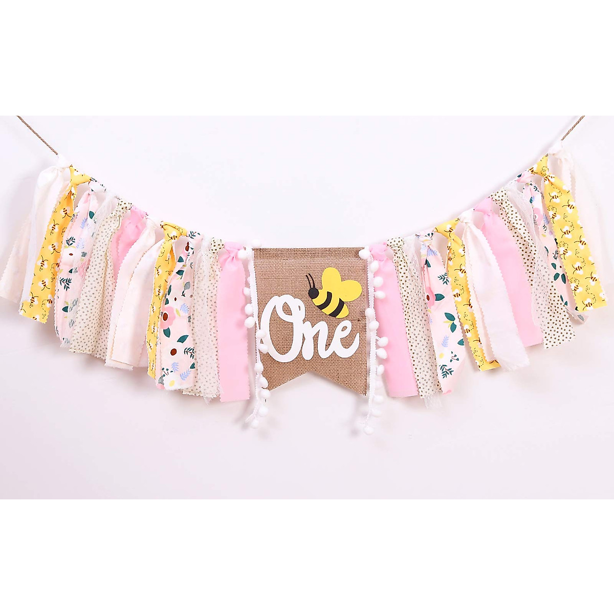 1st Happy Birthday Banner - Highchair Banner Tassels for Girl&Boy Birthday Party Decoration,Baby Birthday Photo Props Party Supplies(Bee)