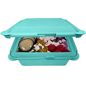 Big Bee, Little Bee - SoftShell XL Reusable Silicone Food Storage Container with Connected Clamshell Lid, Easy to Clean, Snaps Closed, Microwave, Freezer & Dishwasher Safe (Aqua)