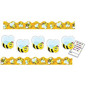 Bee Bulletin Board Set - Bumble Bee Bulletin Board Border, Honey Bee Cutouts for Classroom, Mini Reward Card |for Back to School Bees Hive Theme Wall Decorations, Gender Reveal, Birthday Party Decor
