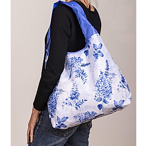 O-WITZ Reusable Grocery Bags | Vibrant Tote Bag For Groceries, Gym, Office, Beach, Toys & More | Washable Design With Large Handles For Maximum Convenience | Folds Into A Small Pouch, Vintage Blue