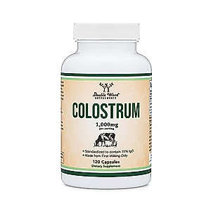 Colostrum Supplement 120 Capsules, 1,000mg per Serving (Bovine Colostrum Powder from First Milking Only, Std. to Contain 15% IgG Immunoglobulins) No Fillers, Made in The USA by Double Wood