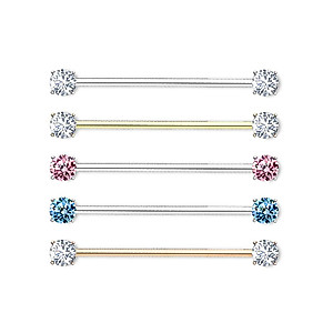 Pierced Owl 14GA 316L Surgical Steel Round CZ Crystal Industrial Barbell (Silver Tone)