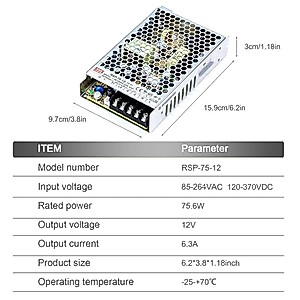 TorqCali RSP-75-12 75W Single Output PFC Function Power Supply 12V Constant Voltage for Industrial Automation, Building Automation, and RF Devices