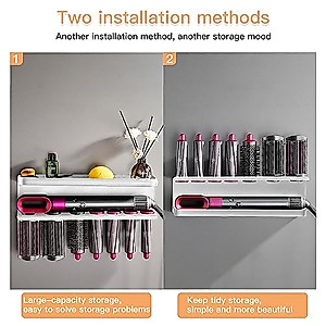 Yimerlen Airwrap Storage Holder Compatible with Dyson Airwrap Wall Mount Storage Rack Organizer for Bathroom Curling Iron Attachments and Complete Styler (White, with Air Cushion Comb)