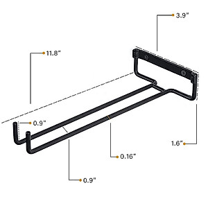 Wine Glass Rack, 11.8 Inch Black Wall Mounted Under Cabinet Wine Glass Holder Iron Wire Glasses Storage Hanger Organizer, Hanging Stemware with 8 Screws & 8 Tubes for Cabinet Kitchen Bar (4 Pack)