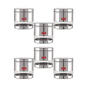 HAZEL Stainless Steel Containers Set For Kitchen Storage Transparent See Through Glossy Finish Storage Jars Dabba, Set of 6, 1500 ML Each, Silver