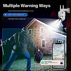 GMK Security Cameras Wireless Outdoor, 2K Pan-Tilt 360° View Battery Powered 2-Way Talk Outdoor Camera Wireless 3MP PTZ WiFi Surveillance Cam Cloud/SD Storage Color Night Vision Spotlight/Siren