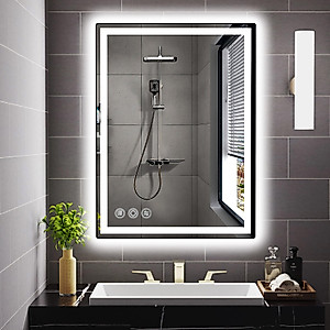 LED Bathroom Mirror 24"x 32" with Stepless Dimmable Wall Mirrors with Anti-Fog, Dimmable CRI>90, Vanity Mirror with 3 Color Modes, Shatter-Proof, Memory Bathroom Mirror with LED Lights