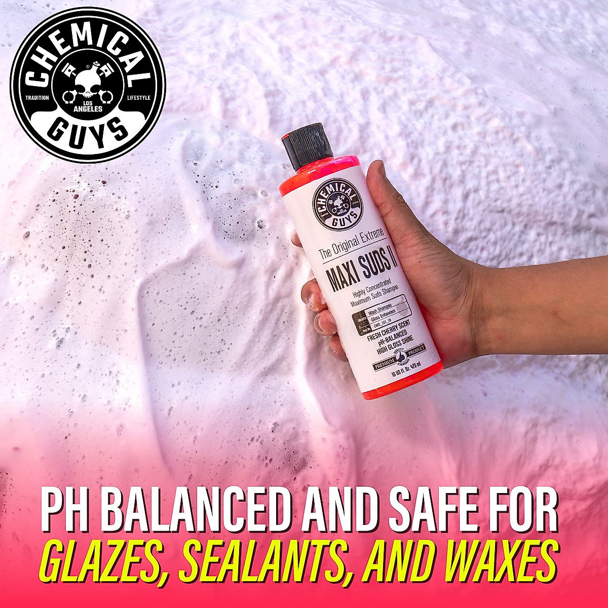 Chemical Guys CWS_101 Maxi-Suds II Foaming Car Wash Soap (Works with Foam Cannons, Foam Guns or Bucket Washes) Safe for Cars, Trucks, Motorcycles, RVs & More, 128 fl oz (1 Gallon), Cherry Scent