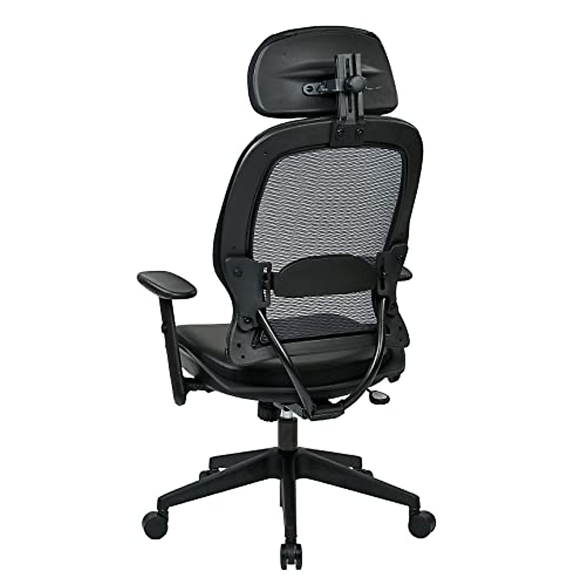 SPACE Seating Professional AirGrid Dark Back and Padded Black Eco Leather Seat, 2-to-1 Synchro Tilt Control, Adjustable Arms and Tilt Tension with Nylon Base Executives Chair with Adjustable Headrest