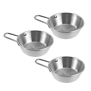 Veemoon 3pcs Korean Traditional Bowls Rice Wine Bowl with Handle, Stainless Steel Soup Bowl Metal Sauce Bowl for Home Tavern Hotel Party Banquet Dinner, Korean Wine Bowl