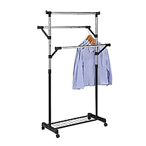 Kings Brand Furniture - 3-Rod Adjustable Garment Rack - Rolling Clothes Organizer , Black/Chrome