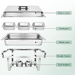 IMACONE 4 Pack Chafing Dish Buffet Set, 8QT Stainless Steel Rectangular Chafers and Buffet Warmer Sets for Catering, Foldable Complete Set with 1/3 Food Pan, Lid, Fuel Holder for Event Party Holiday