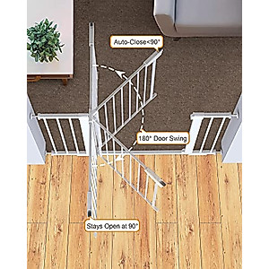 Mom's Choice Awards Winner-Cumbor 29.7"-51.5" Baby Gate Extra Wide, Easy Walk Thru Dog Gate for The House, Auto Close Safety Pet Gates for Stairs, Doorways, Child Gate Includes 4 Wall Cups,White