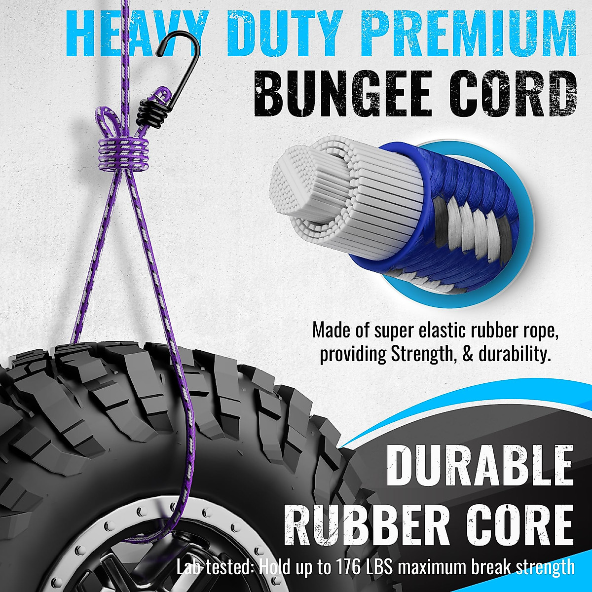 GOEASY0312 Premium Bungee Cords Heavy Duty - 20 pcs Bungee Cords with Hooks in A Storage Jar Includes 10", 18", 24", 30", 36", 48" Bungie Cord Bundle