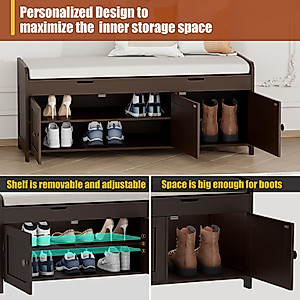 HOMEFORT 41.3" Shoe Bench with Lift Top Storage, Entryway Storage Bench with Cushioned Seat, Wooden End of Bed Bench, Shoe Cabinet Bench with Hidden Storage Space, for Bedroom, Hallway(Espresso)