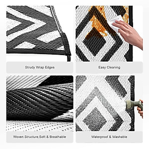 wikiwiki Outdoor Rug, 5x8ft Waterproof Reversible Mat Indoor Outdoor Rugs Carpet, Small Area Rug Plastic Straw Rug for Patio Deck Balcony Pool RV Camping Beach Picnic, Black