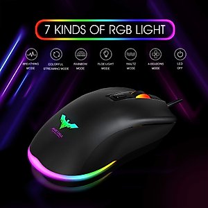 Havit RGB Gaming Mouse Wired PC Gaming Mice with 7 Color Backlight, 6 Buttons, Up to 6400 D P I Computer USB Mouses for Desktop Laptop Gamer & Work (Renewed)