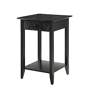 Convenience Concepts American Heritage End Table with Drawer and Shelf, Black