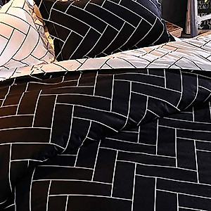 LAMEJOR Duvet Cover Set Queen Size Chevron Geometric Style Reversible Luxury Soft Bedding Set Comforter Cover(1 Duvet Cover+2 Pillowcases) Black/White