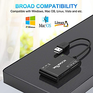 6 in 1 Memory Card Reader, Rocketek USB Smart Card Reader with SDHC/SDXC/SD Card Reader & Micro SD Card Adapter, CAC Card Reader for SIM, MS, M2, MMC RS & 4.0 for Windows, Linux, Mac OS X