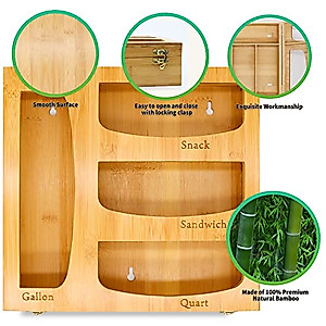 Ziplock Bag Storage Organizer, Bamboo Drawer Organizer, Ziplock Bag Organizer, Compatible With Ziploc, Solimo, Glad, Hefty For Gallon, Quart, Sandwich Snack Variety Size Bags (4 Slots)