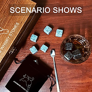 Whiskey Stones Glass Gift Set,16 Granite Whiskey Rocks,2 Crystal Whiskey Glasses & Velvet Bag Granite Chilling Rocks in Premium Wooden Box,Best Drinking Gifts for Men Dad Husband Birthday Party