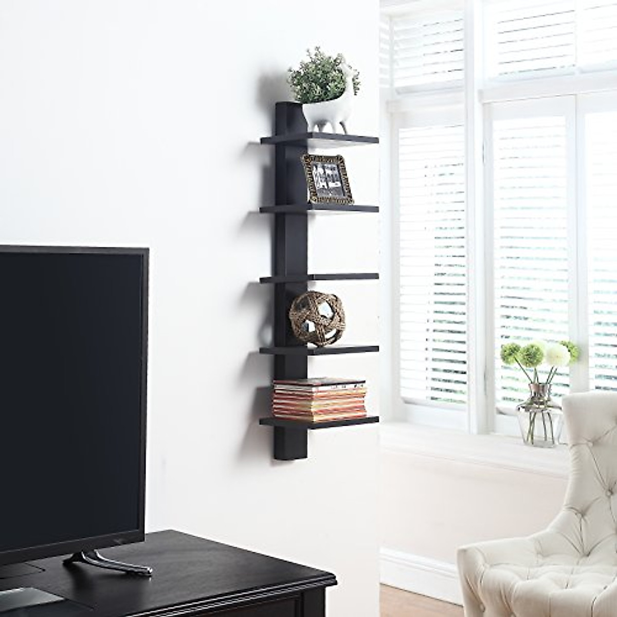 Proman Products WM36565 Spine Wall Shelf, 9.5" W x 8.75" D x 37.75" H, Black