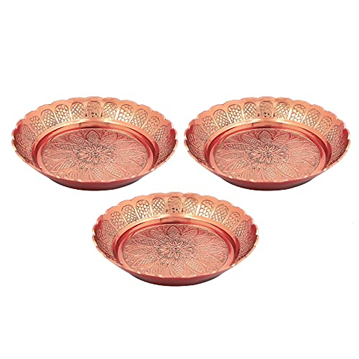 Shubhkart Nakshi plate for Pooja, Decoration, gifting (Large 11 cm, Pack of 3, Copper Plated)