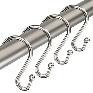 TOPROD Shower Curtain Hooks Rings, Stainless Steel S Shaped Shower Hooks Rust Proof, Shower Curtain Hangers for Shower Curtain, Kitchen, Wardrobe & Garden, Brushed Nickel, Set of 12