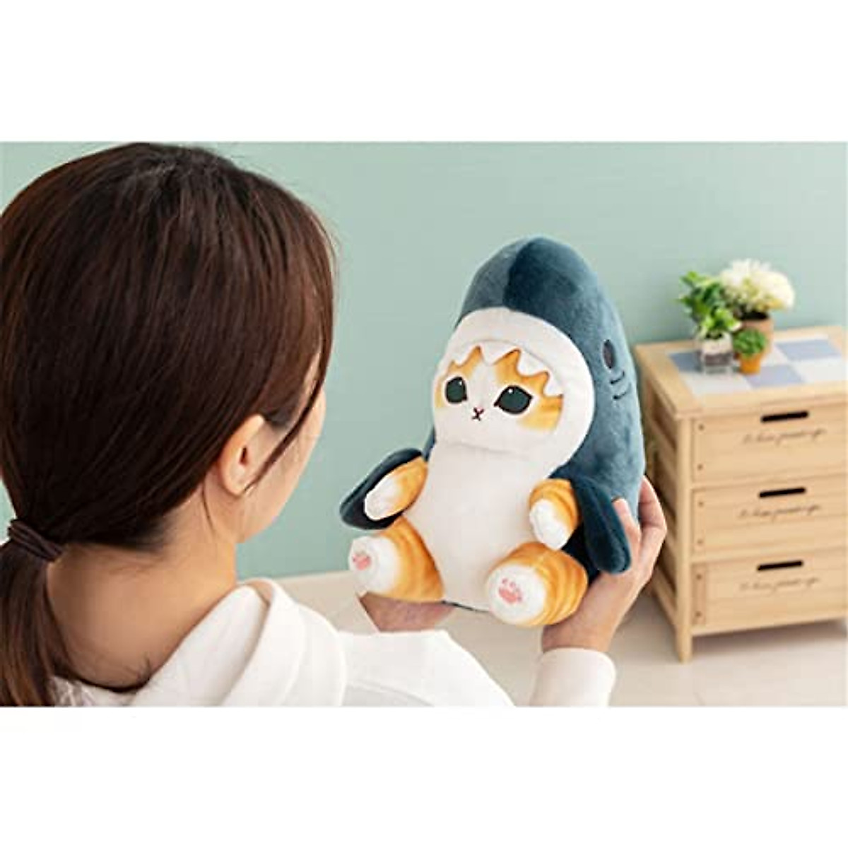 LKMYHY Cute Shark Cat Plush Toy Stuffed Animal Plushies Doll, 12'' Soft Kitten Pillow Christmas Birthday Gifts for Kids Boys Girls, Blue