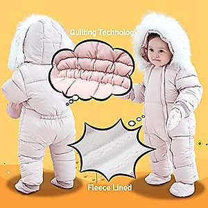 Baby Girls Winter Snowsuit Thicken Onesie Fleece Hooded Long Sleeve Down Coat Newest Baby Romper for 18-24 Months Girls Pink（A1）