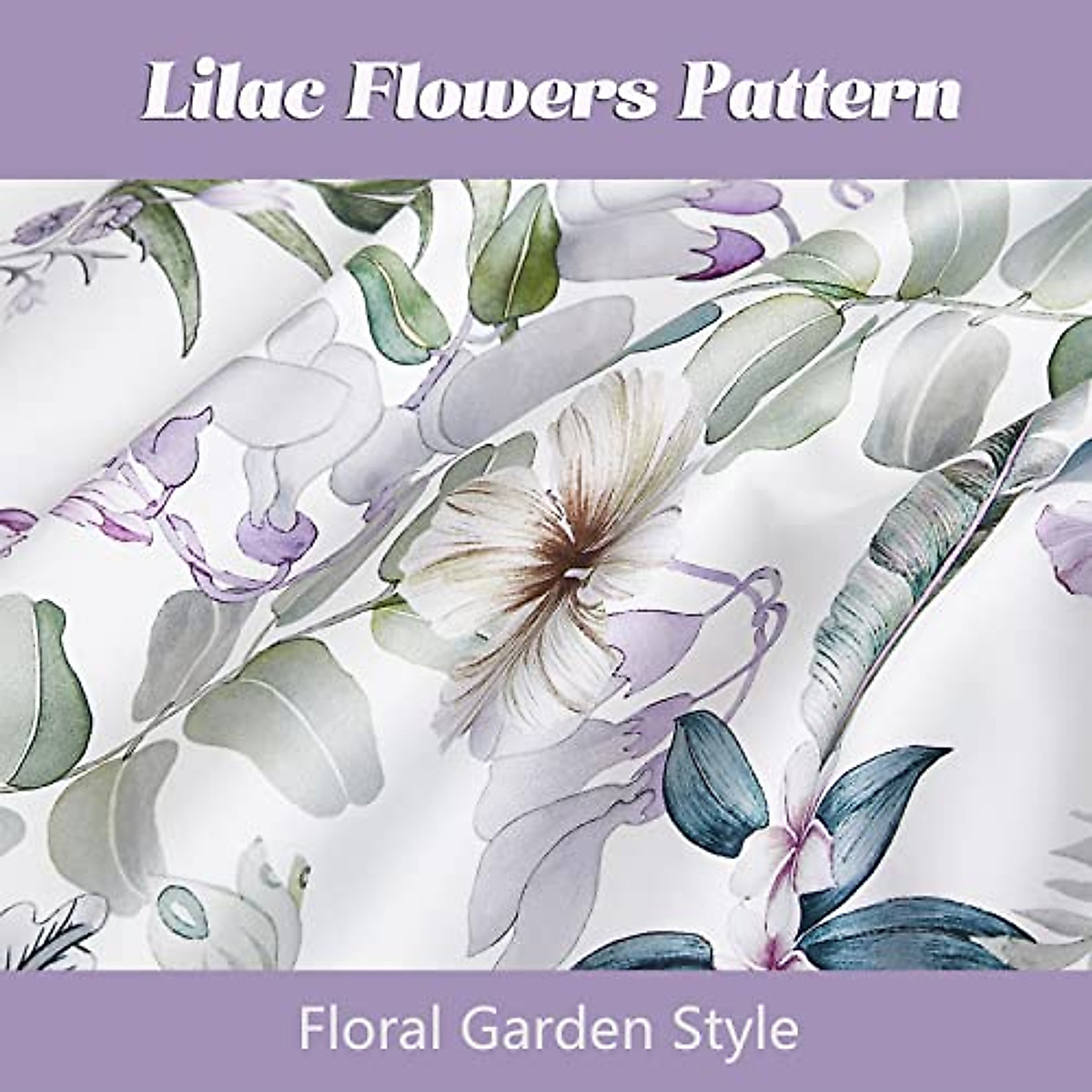 Purple Duvet Cover Set Floral Garden Style King 3 Pieces Bedding Set, Ultra Soft Green Leaves Botanical Flowers Pattern Lavender Reversible Farmhouse 1 Comforter Cover + 2 Pillowshams(No Comforter)