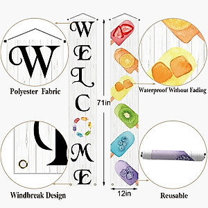 Summer Popsicle Porch Banner Welcome Summer Seasonal Holiday Party Farmhouse Front Door Sign Wall Hanging Banner Decoration