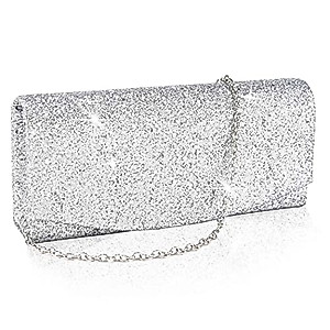 Yokawe Women's Clutch Purse Glitter Evening Bag Prom Party Bride Wedding Handbag (Silver)