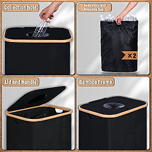 efluky Recycling Bin for Kitchen 26 Gallon, 100L Recycle Bin with 2 Removeable and Reusable Inner Bag, Large Recycling bin with lid for Bottle Can Plastice Stickers (Black)