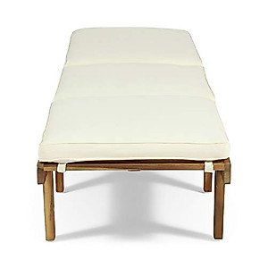 Christopher Knight Home Carlos Outdoor Acacia Wood 3 Piece Chaise Lounge Set, Teak Finish, Cream